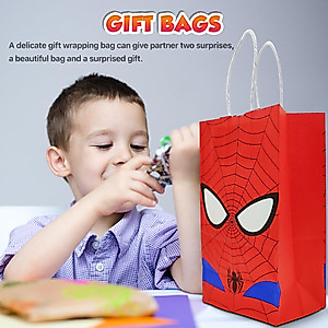 Joyday 24 PCS Superhero Party Favor Bags, Gift Bags with Handles, White Card Paper Comic Paper Bags for Kids Birthday Party Supplies Decorations Storage
