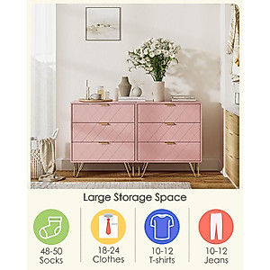 Aobafuir 3 Drawer Dresser for Bedroom, Modern Closet Dressers Chest of Drawers, Storage Dresser Chest Cabinet Organizer Unit, Small Fluted Dresser for Bedroom (Pink Diamond)