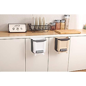 YCOCO 2.4 Gallon Hanging Kitchen Collapsible Waste Bin,10L Plastic Folding Small Garbage Can for Cabinet Car Bedroom Bathroom Kitchen Office,Coffee