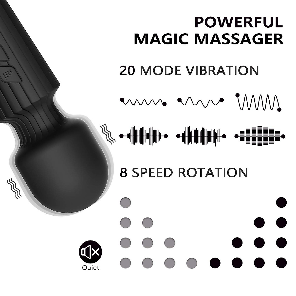 SIKXTOA Mini Vibrator, 8 Speeds 20 Patterns-G-Spot Cordless Wand Massager, Clitoral Stimulator, Dildo, Sex Toys, Rechargeable Handheld Powerful Silent Waterproof Female Adult Toys (Stripe Black)