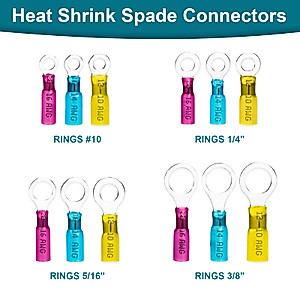 50 PCS Heat Shrink Wire Connectors, 16-14 AWG Ring Terminals Waterproof, 16-14 AWG #10 Wire Terminals Marine Automotive