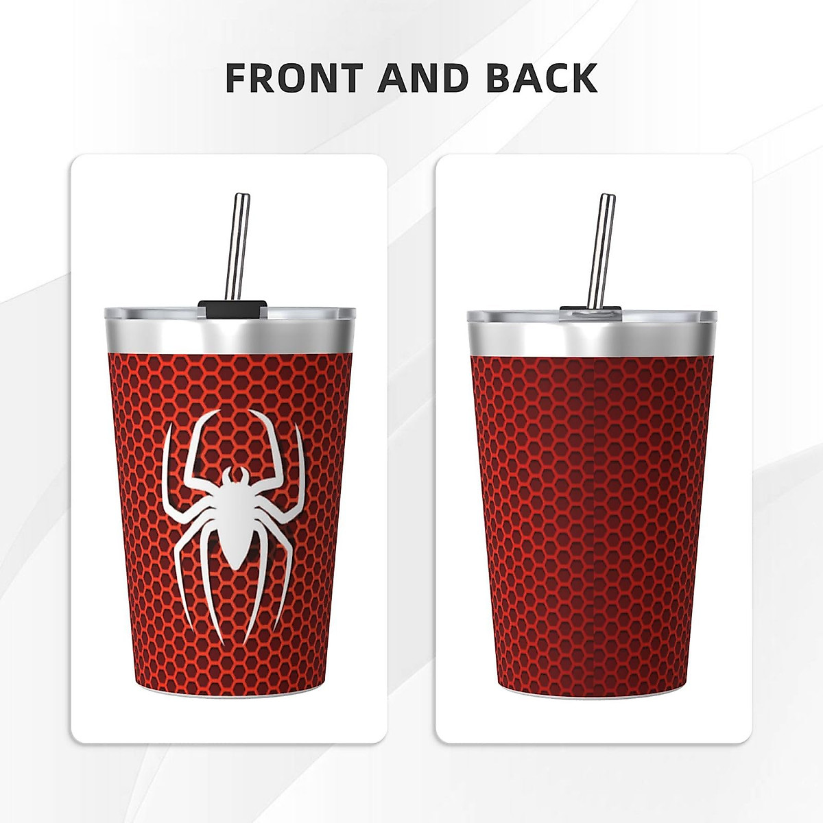 PAYOHTO Red Spider Skin Pattern Superhero Insulated Stainless Steel Tumbler 12 oz Thermos Come with Straw Kids Leak-Proof Travel Mug Cup