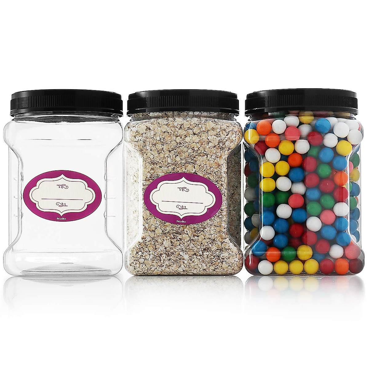 DilaBee Clear Plastic Storage Jars with Lids - 3 Pack - Half Gallon Square Containers for Candy, Cookie, Paint, Laundry Pods & More - Canisters with Pinch Grip Handles - BPA-Free - 64 Oz