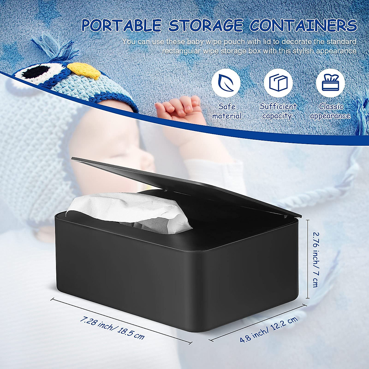 2 Pieces Baby Wipes Dispenser Baby Wipe Case Holder Wet Wipes Storage Box Pouch with Lids Dustproof Wipe Container for Keeping Wipes Fresh for Home Office (Black, White)