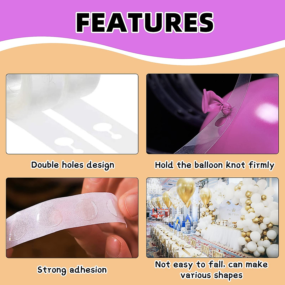 JEAWIWI 8 Rolls Balloon Arch Strip Kit 4 Rolls Balloon Strips and 4 Rolls Glue Points for Party, Wedding, Birthday, Baby Shower - Balloon Arch Tape