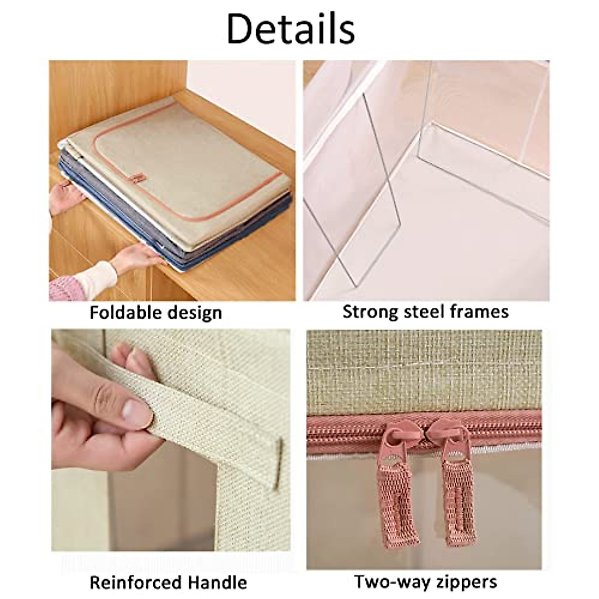 choedii Storage Containers 2-Pack Stackable Large Foldable Clear Organizer Bags for Organizing Clothes Waterproof Bin Box with Lid Zipper Handles 66L (Beige 2pcs)