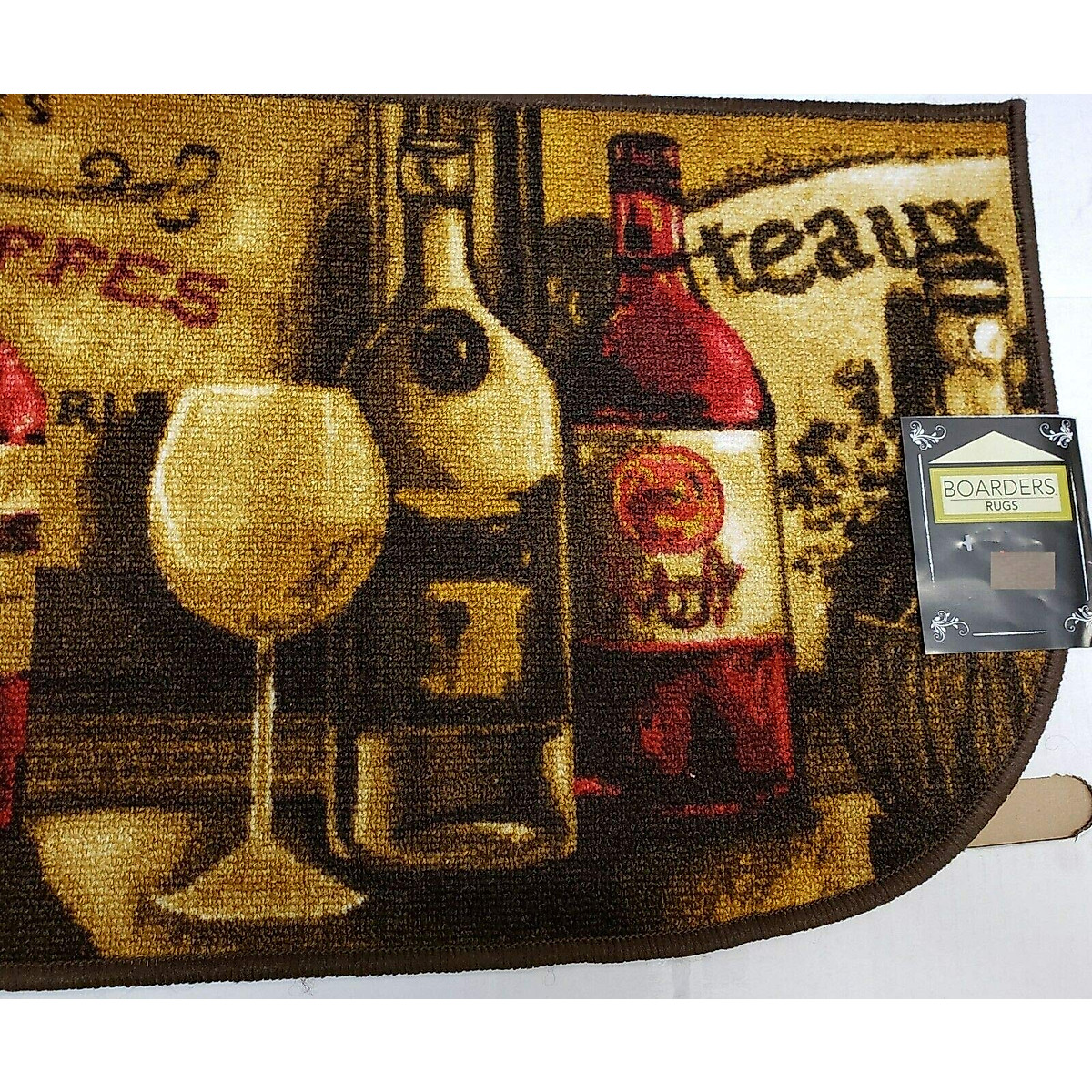 THE RAISE Kitchen Rug, Kitchen Mat, Printed Nylon Rug (nonskid) 18"x30" 4 Wine Bottles & 2 Glasses,D Shape