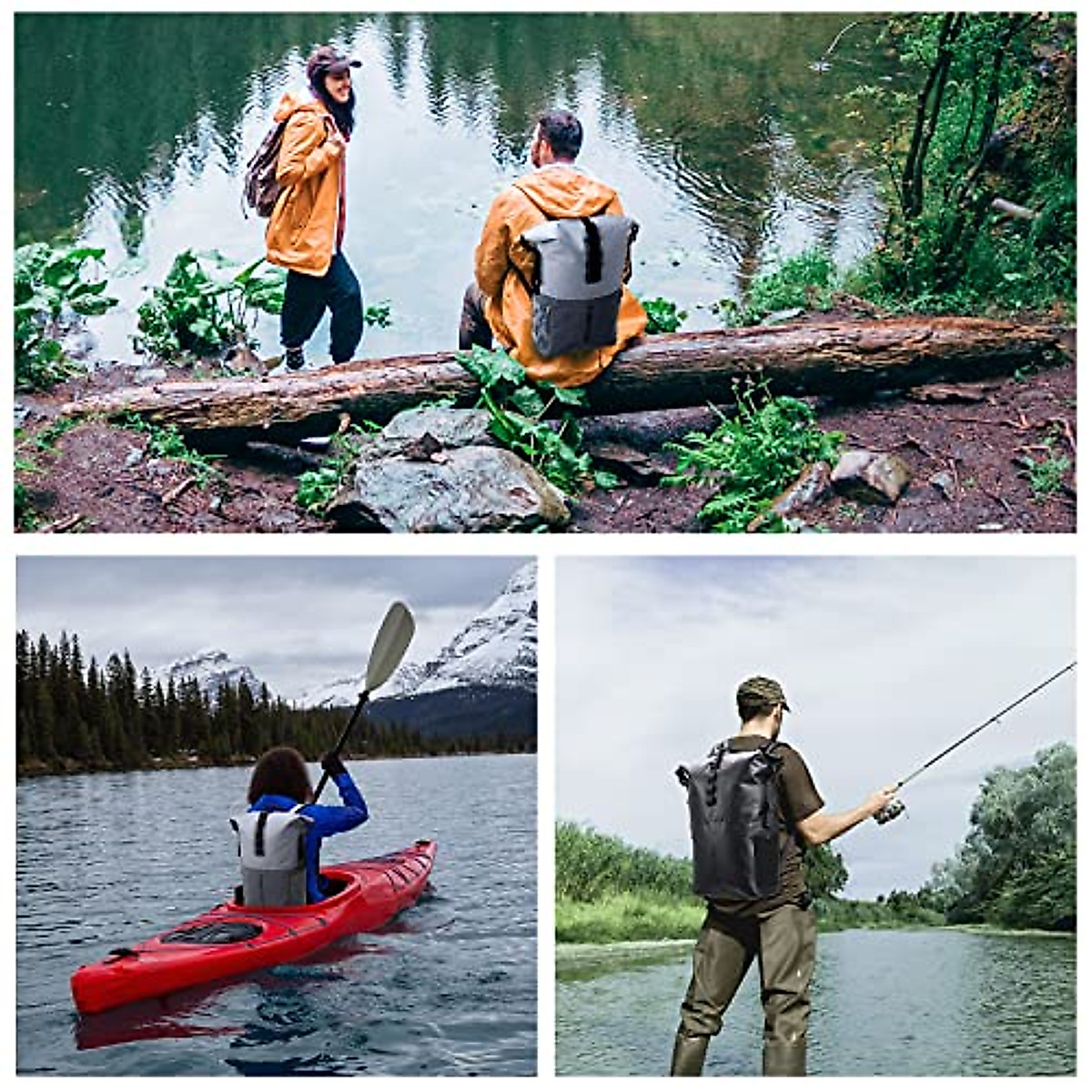 Haimont Dry Bag Waterproof Backpack, Heavy Duty Roll Top Dry Backpack for Men Women SUP, Floating, Sailing, Surfing, 20L, Dark Grey/Light Grey