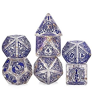 DNDND Giant DND Dice Set,7 PCS Translucent Polyhedral D&D Dice Set with Gift Metal Box for Dungeons and Dragons DND Rolling and Table Games (Translucent with Purple Number)