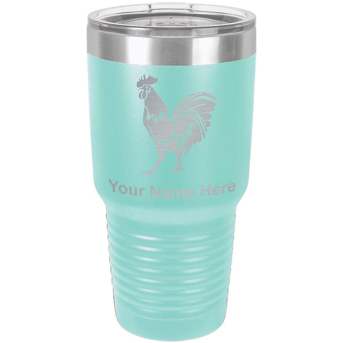 LaserGram 30oz Vacuum Insulated Tumbler Mug, Rooster, Personalized Engraving Included (Teal)