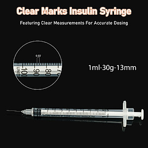 SHAOTONG 1ml Syringes with Needle, U-100 1cc Syringe 30G 1/2 Inch Needle, Sterile Individually Wrapped Pack of 20