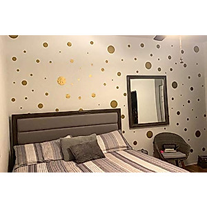 Create-A-Mural Polka Dot Wall Stickers, Wall Decor Stickers, Wall Dots, Vinyl Circle Room Dot Decals Wall Art Stickers for Bedroom Girls Room Peel and Stick Kids Room Decor Birthday Gift (Gold)
