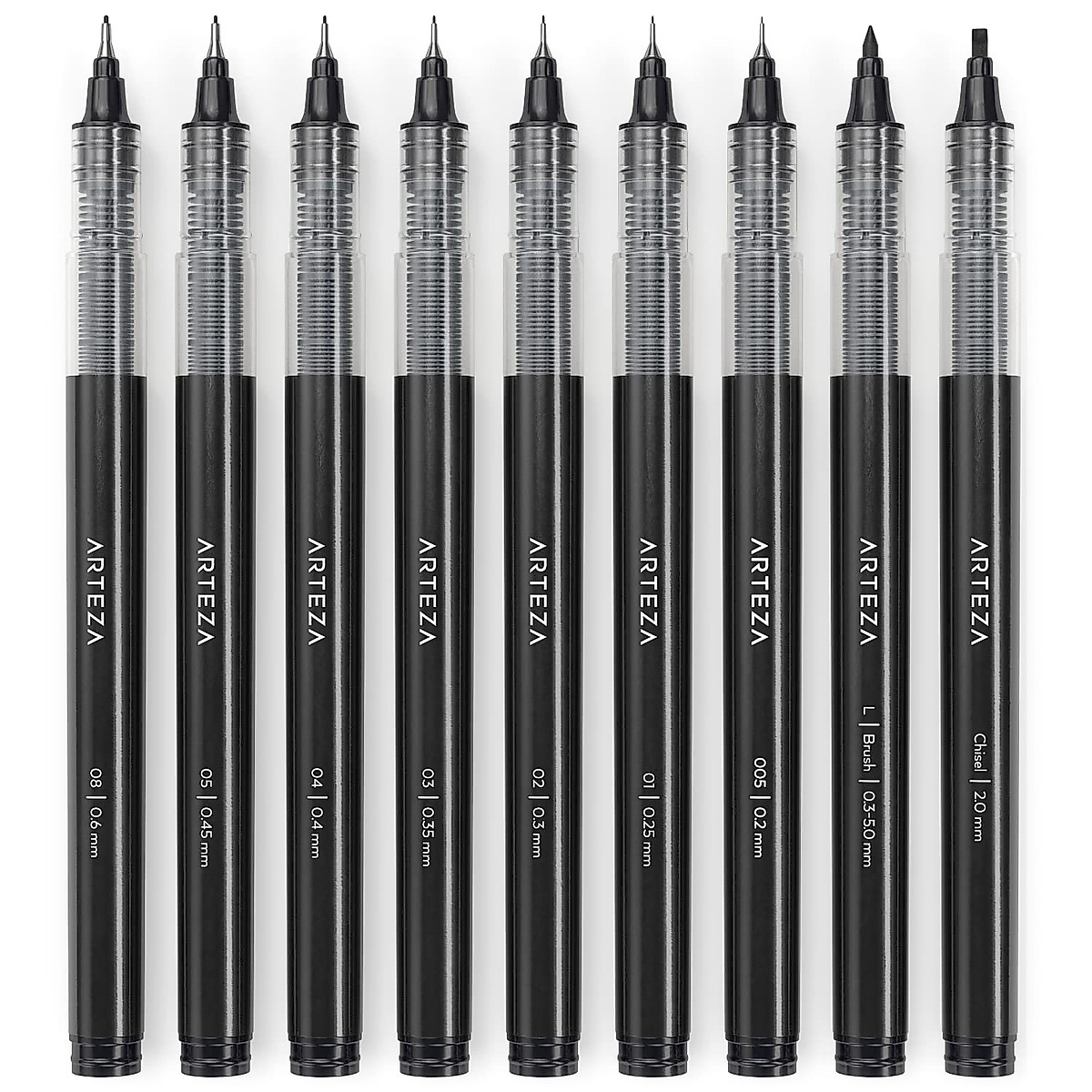ARTEZA Micro-Line Ink Pens, Set of 9, Black Fineliners with Japanese Archival Ink, Art Supplies for Comic Artists and Illustrators