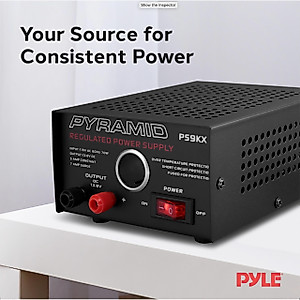 Pyramid PS9KX Universal Compact Bench Power Supply-5 Amp Linear Regulated Home Lab Benchtop Converter w/ 13.8 Volt DC 115V AC 70 Watt Input, Screw Type Terminal, 12V Car Cigarette Lighter