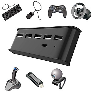 PS5 Gaming Console Hub, 4 USB Port Hub,1 Charging USB Port,1 Type-C Port for PlayStation 5, Super Transfer Speed Charger Splitter Expansion Adapter for Sony PS5 Console