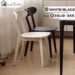 Grewood 100% Solid Oak Wood Dining Chairs,Mid Century Modern Dining Chairs with Rounded Backrest,Kitchen,Dining Room Chairs Set of 1/2/4 (1, White Color)