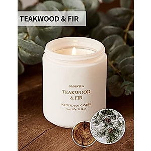 olorvela Candles for Men Candles for Home Scented Scented Candles Gifts for Women and Men 8oz, 50hr Burn Time, Teakwood & Fir Candle All Natural Soy Candles