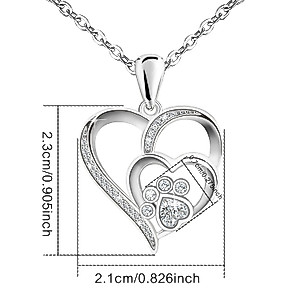 KITEENAL Paw Necklace for Women - Sterlings Silver Cubic Zirconia Dog Cat Pet Paw Print Love Heart Pendant Necklace Adjustable Charm Necklace Mother's Day Gifts