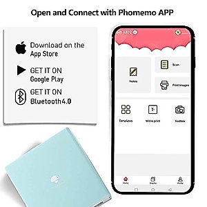 Phomemo M02 Pocket Printer- Mini Bluetooth Thermal Printer with 3 Rolls White Sticker Paper, Compatible with iOS + Android for Learning Assistance, Study Notes, Journal, Fun, Work