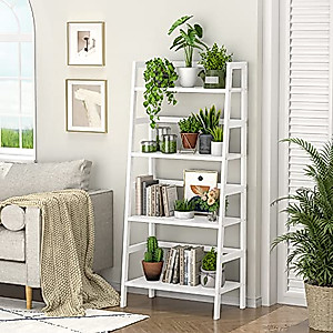 Homykic Bamboo Over The Toilet Storage and Ladder Shelf Bundle, White