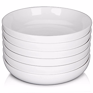 (6 Pack) Pasta Bowls Set Ceramic, Salad Bowls Large Serving Bowl Plates, Soup Bowl, Dishwasher Microwave Safe, Set of 6 (White)