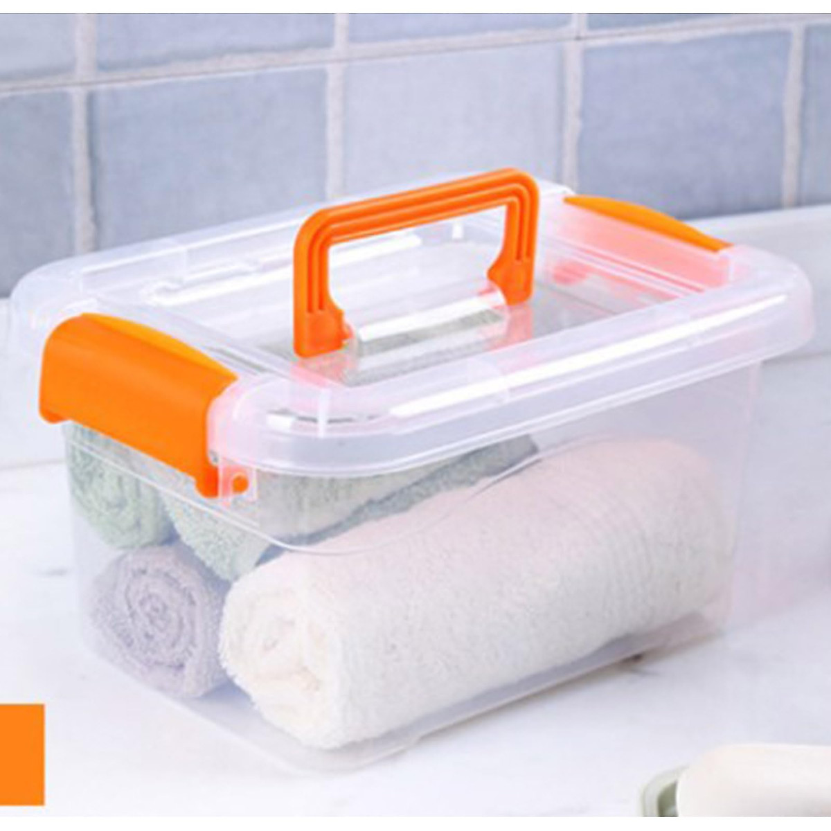 Pssopp Transparent Storage Box, Multipurpose Stackable Craft Storage Box with Carry Handle for Sewing Art Craft Jewelry (Small)