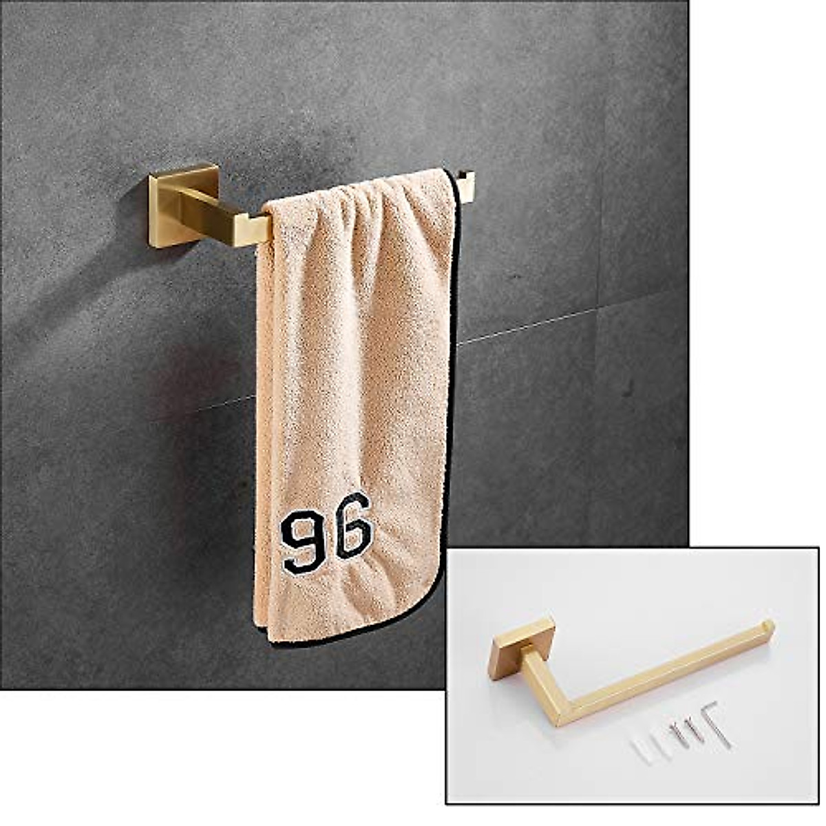 Bathroom Hardware Set 23.6-Inch Towel Bar,2pcs Towel Hook,Toilet Paper Holder,Hand Towel Holder Stainless Steel Brushed Gold Bathroom Accessories GTS3190BG…