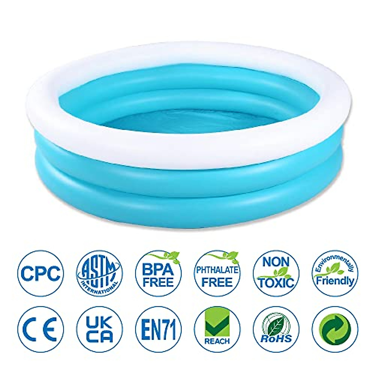 Inflatable Kiddie Pool, 60"x16" Thick Guardrail Swimming Pool for Kids, Blue & White Blow Up Pool for Kids Indoor Party Games, Wading Pool for Outdoor Backyard