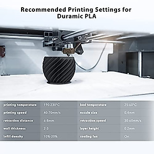 DURAMIC 3D Matte PLA Filament 1.75mm Black, 1kg Cardboard Spool Matte Finish 3D Printer Filament PLA 1.75mm Dimensional Accuracy 99% +/- 0.03 mm, Printing with FDM 3D Printer, Easy to Remove Support