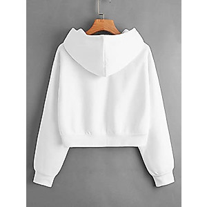 Cozyease Women's Graphic Letter Print Hoodies Drop Shoulder Long Sleeve Drawstring Casual Pullover Sweatshirt Tops White S