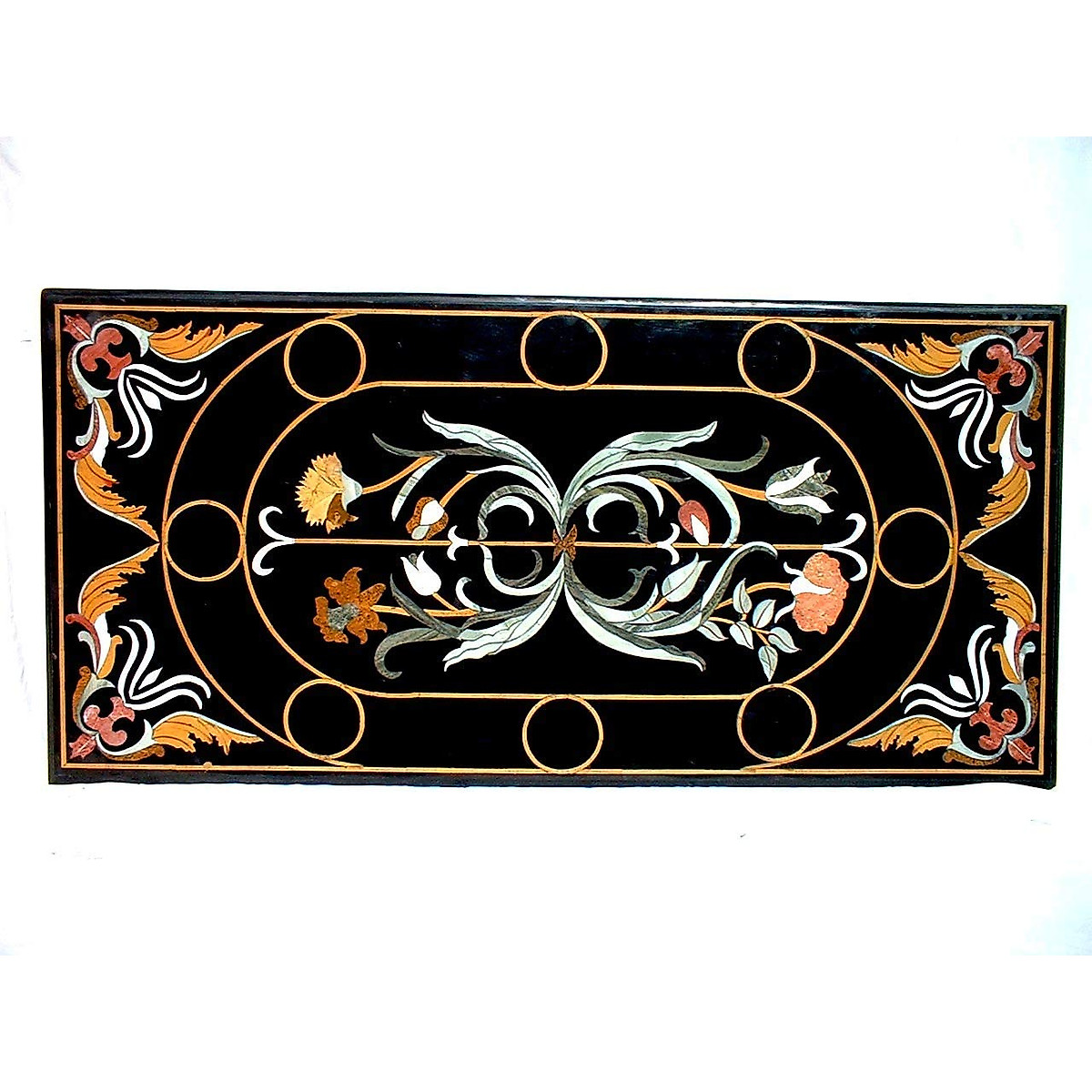 Pietra Dura Natural Black Marble 48" x 24" Inch Rectangular Dining Table Top, Stone Inlay Breakfast Table Top, Centre Table Top, Marble Outdoor Garden Table Top, Piece Of Conversation, Family HeirLoom