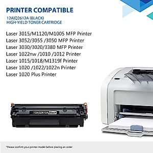 1-Pack Black 12A Q2612A Toner (with Chip) Q2612A Toner Cartridge Replacement for HP 12A Q2612A M1120 MFP M1005 MFP; M1319f 1020 Plus Printer 2,100 Pages