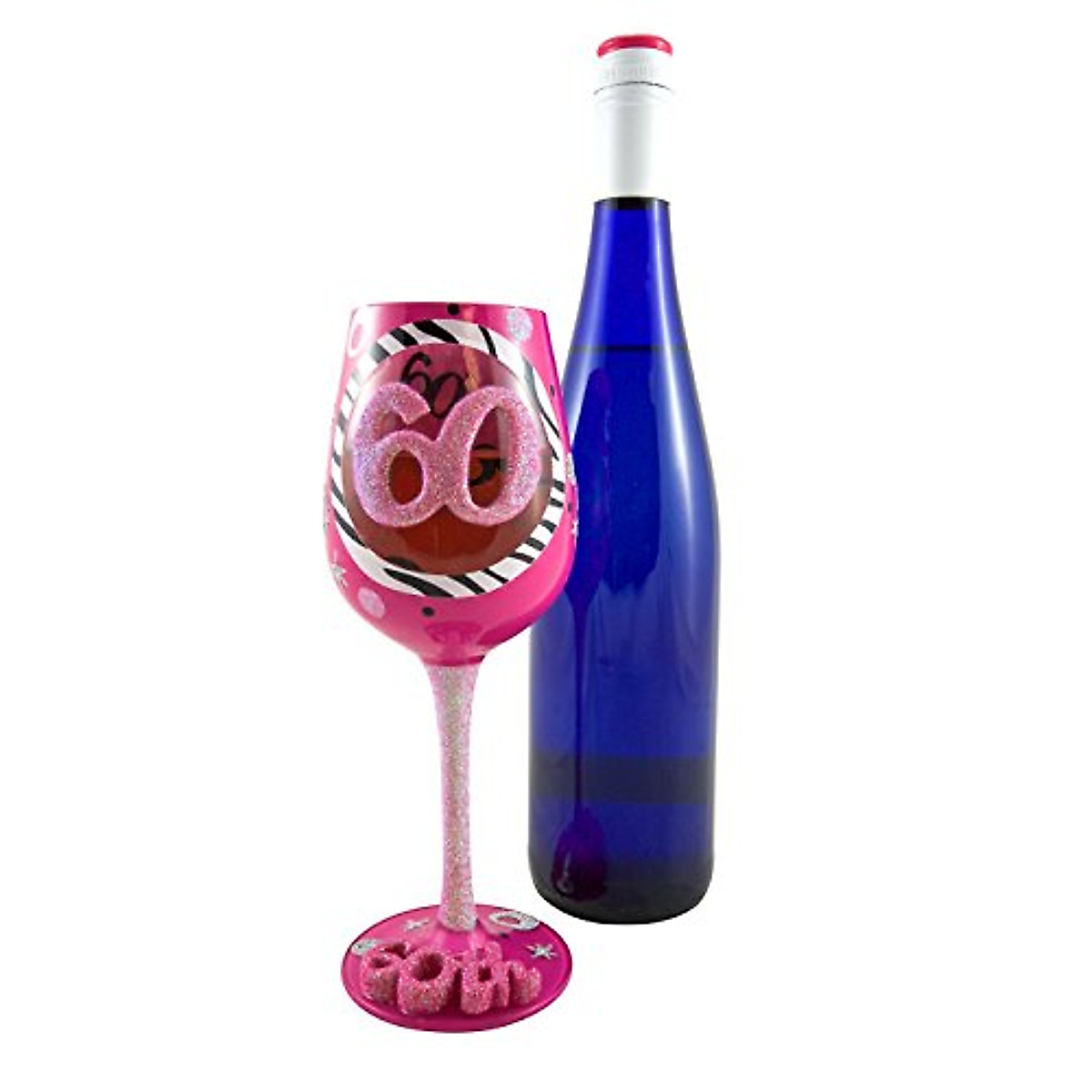 Top Shelf Decorative 60th Birthday Wine Glass, 1 Count (Pack of 1), Pink
