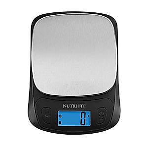 NUTRI FIT Ultra Slim Kitchen Scale Digital Food Weight Scale for Baking Cooking in Grams and Ounces Tare & Backlit LCD Display 11lb 5kg Capacity- Black/Stainless Steel
