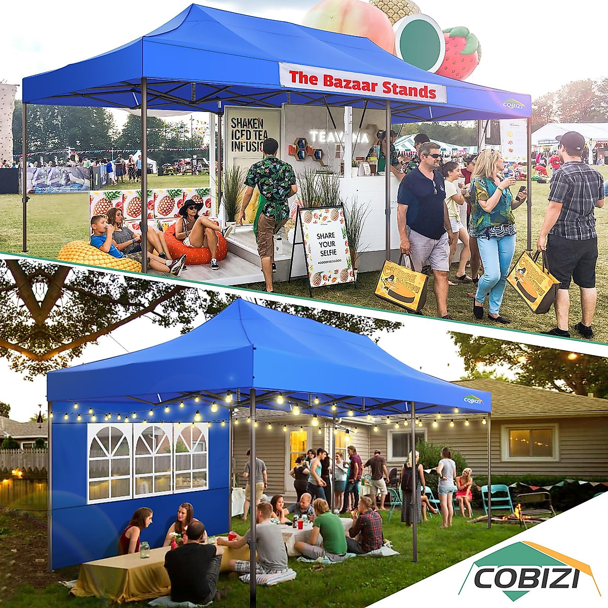 COBIZI 10x20 Pop Up Canopy Tent Heavy Duty with 6 Removable Sidewalls, Commercial Heavy Duty Pop Up Tent for Parties All Weather Waterproof and UV 50+ Wedding Tent with Roller Bag(Legs Upgraded)