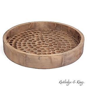 Rutledge & King Brighton Serving Tray - Ottoman Tray/Decorative Tray - Coffee Table Tray/Round Wooden Tray - Breakfast in Bed Tray with Handles - Rustic Wood Tray