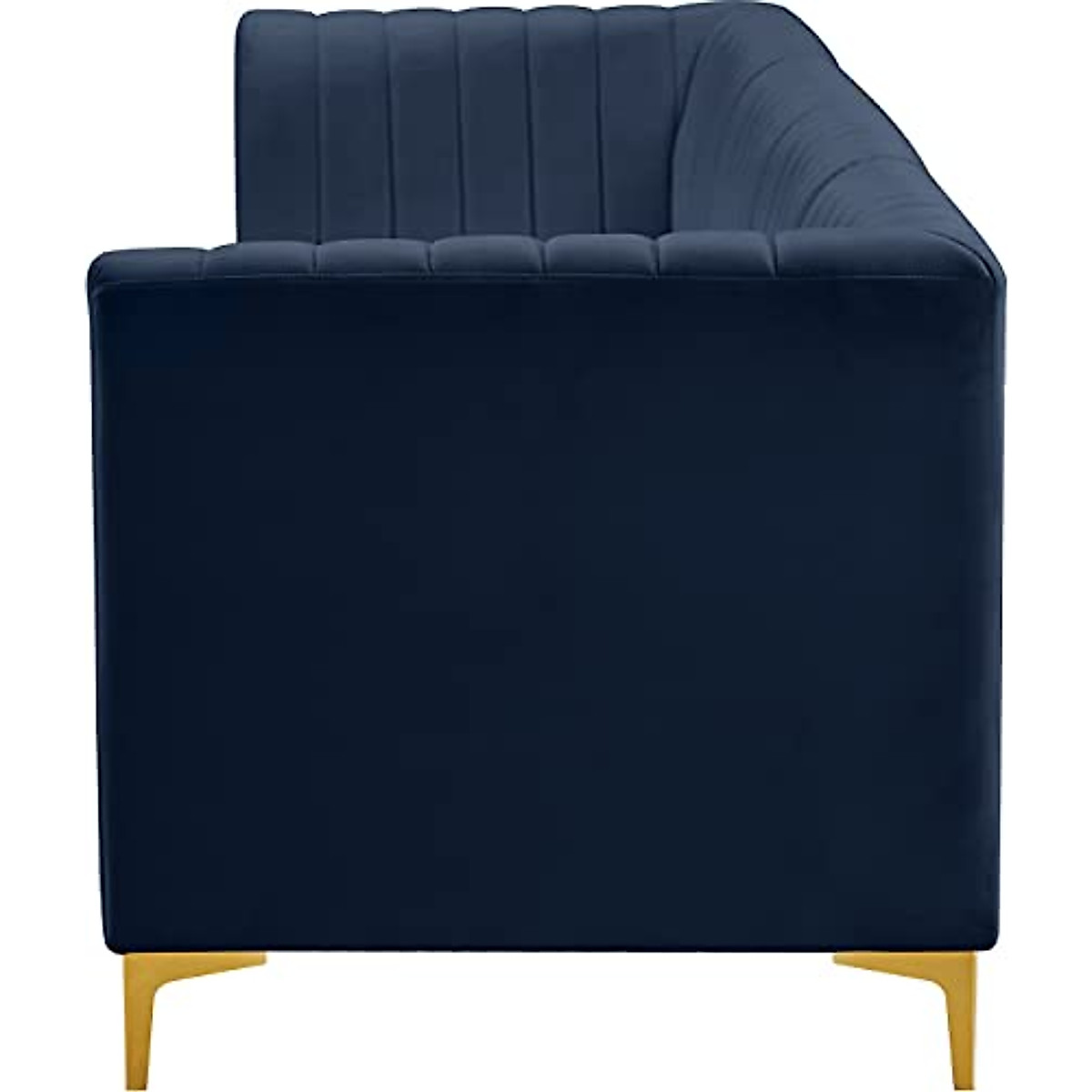 Meridian Furniture Alina Collection Velvet Upholstered Modular Sofa with Deep Channel Tufting, 119" Wide, Navy