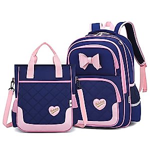 ZHANAO Backpack Bowknot for Girls Princess Style School Bag Daypack Set with Handbag