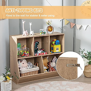 Nightcore 5-Cubby Toy Storage Cabinet, Toy Storage Organizer with Anti-Toppling Kits, Kids Bookcase & Bookshelf, Toy Storage Cubby for Playroom, Bedroom, Nursery & School (Natural)