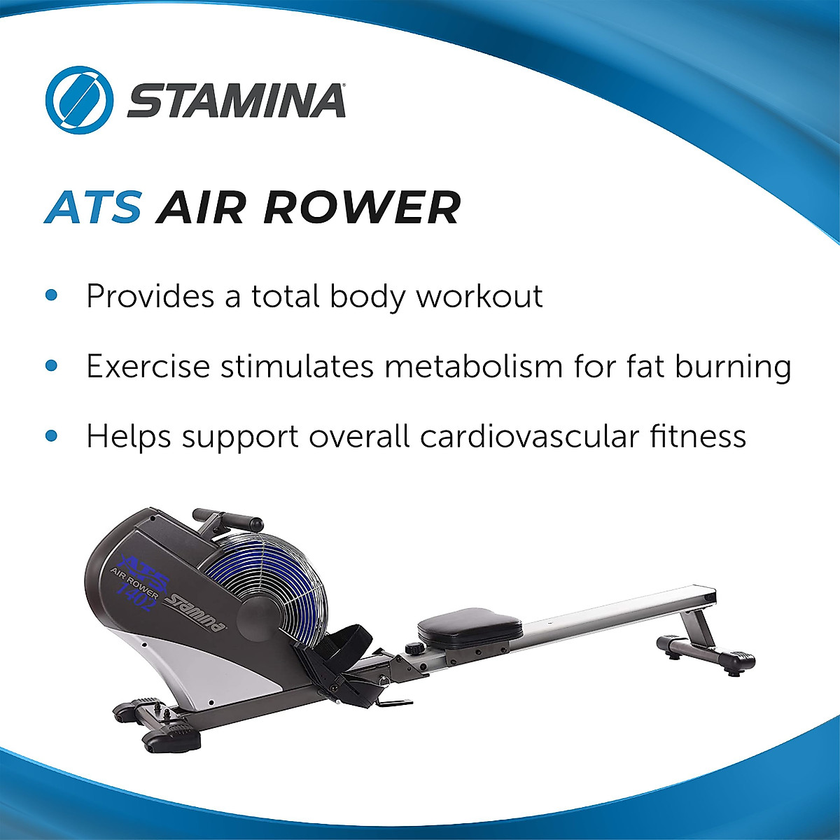 Stamina ATS Air Rower, Grey - Smart Workout App, No Subscription Required - Foldable Rowing Machine for Home Use