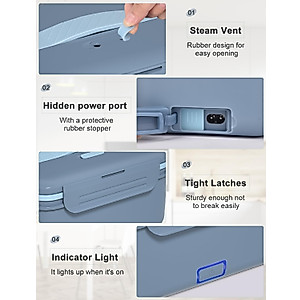 Monteka Electric Lunch Box Food Heater, Upgrade 100W High Power Portable Food Warmer, Heated Lunch Box for Adults Car/Home with 1.8L Removable Stainless Steel Container, 12V/24V/110V/220V, Blue