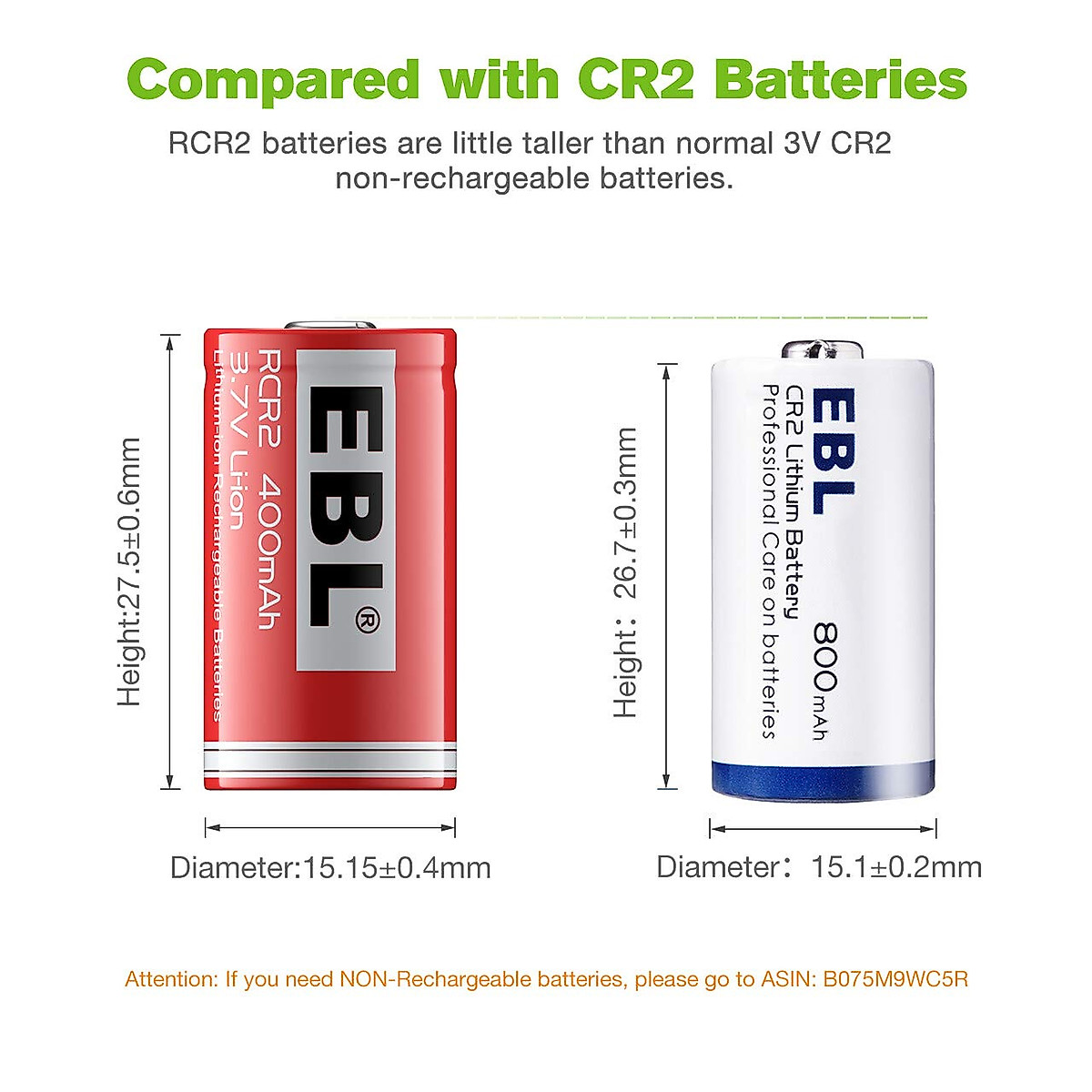 EBL CR2 Rechargeable Batteries, 3.7V Lithium RCR2 Photo Batteries 8 Pack with Rechargeable Battery Charger