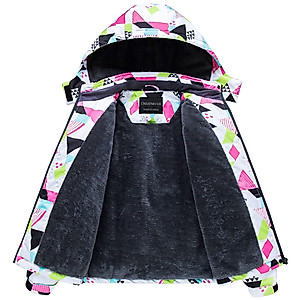 CREATMO US Girl's Waterproof Winter Snow Coat Hooded Windproof Ski Fleece Jacket Geometry 14/16