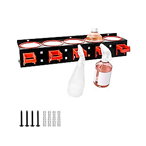 QWORK Spray Bottle Storage Rack, Aerosol Can Rack Organizer Wall Mount, Sprayer Spray/Composite Bottle Holder, Cleaning Detailing Tools Organizer, with 5 Holes and 5 Plastic Hooks