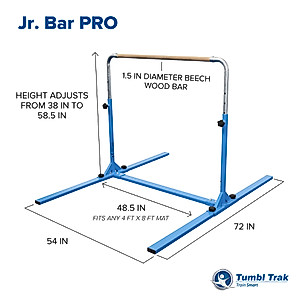 Tumbl Trak Jr. Bar PRO Adjustable Height Horizontal Gymnastics Kip Bar for The Gym for Home, Blue