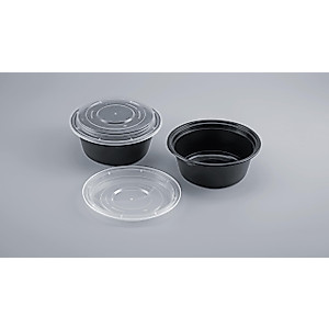 Meal Prep Round Containers -Heavy Duty Food Storage Containers w/Lids Plastic Bento Box Reusable BPA Free Lunch Boxes Disposable, Microwave Dishwasher Freezer Safe (Black - 40OZ, 50 Pack)