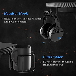 LUCKRACER Gaming Desk,39 Inch Gaming Table,K Shaped Computer Desk with Monitor Stand,Home Office Desk with Hook,CD/Gamepad Holder,Cup Holder and Speaker Holders Blue