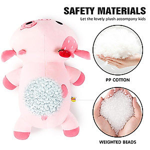 Onsoyours Weighted Cow Stuffed Animals, 3.3 lbs Weighted Strawberry Cow Plush Pillow Toy 20" Large Weighted Plushies for Kids