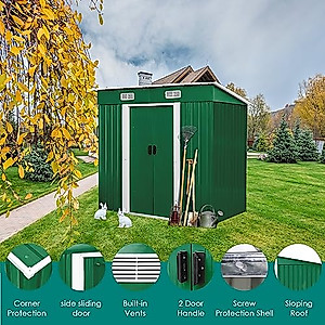 Clevich 6 ×3.5 FT Outdoor Storage Shed, Metal Garden Tool Shed, Outside Sheds w/Sliding Door & Vents, Waterproof Storage Cabinet, Backyard Patio Lawn, for Bike, Pet Room, Utility Room(Dark Green)