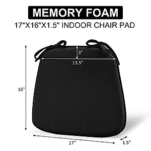 LOVTEX Chair Cushions for Dining Chairs, Kitchen Chair Cushions Set of 4, Chair Pads for Dining Chairs with Ties, 17"x16"x1.5" Seat Cushions for Kitchen Chairs, Black